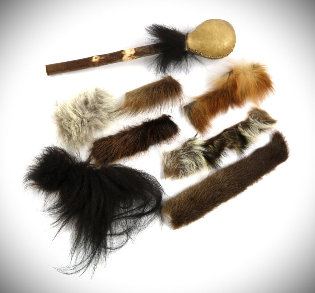 Large Rawhide Rattles - with Fur - Centralia Fur & Hide
